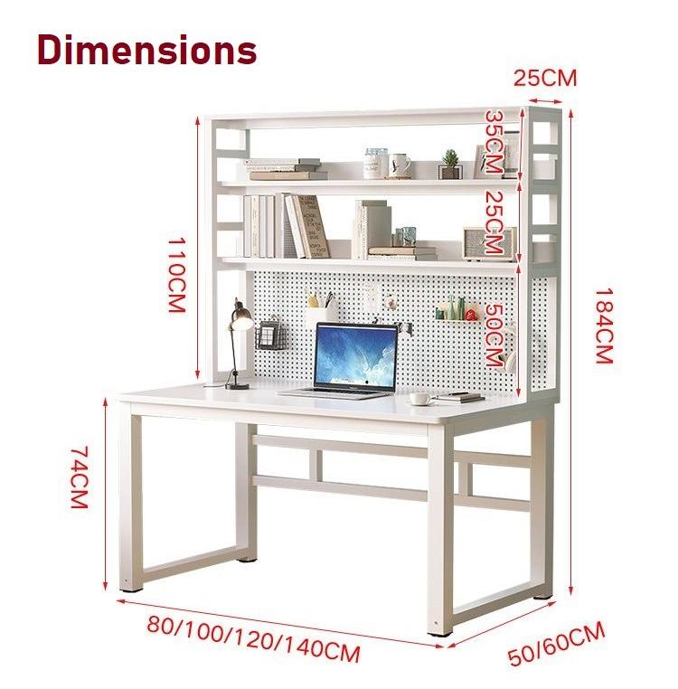 3-Tier Metal Study Table Computer Desk with Pegboard and Book Shelving ...