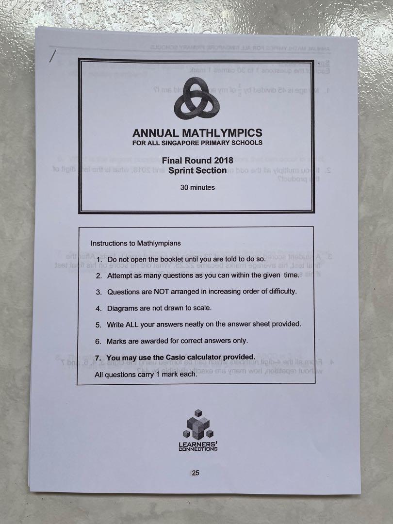 Annual Mathlympics (ACS) 2020 2019 2018, Hobbies & Toys, Books ...