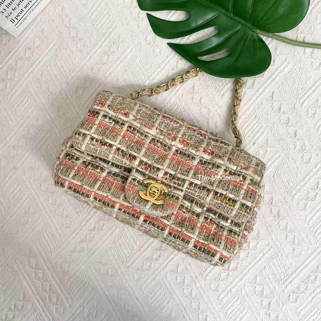 Authentic Chanel Raffia Straw Tweed Mini Flap Bag, Luxury, Bags ...