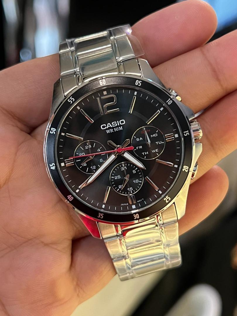 CASIO Chronograph Stainless Steel Men's Watch Black Dial MTP-1374D-1AV ...