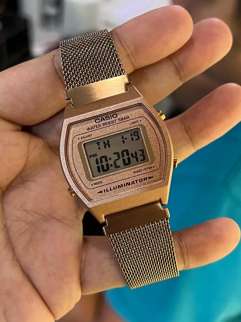 CASIO Digital Rose Gold Mesh Strap Ladies Watch B640WMR-5, Women's ...