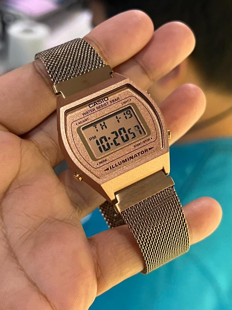 CASIO Digital Rose Gold Mesh Strap Ladies Watch B640WMR-5, Women's ...