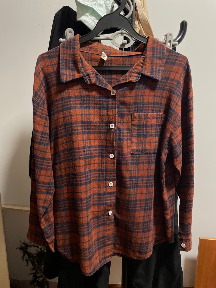 Checked red button up shirt, Women's Fashion, Tops, Shirts on Carousell