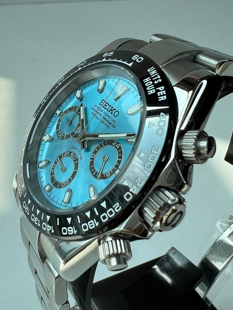 Custom Seiko Mod 39.5mm Ice Blue Daytona Quartz Chronograph, Men's ...