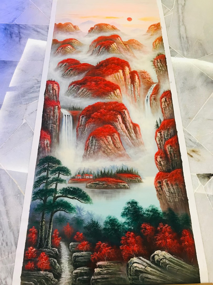 Feng Shui Art Drawing Oil Painting by hand original, Hobbies & Toys ...