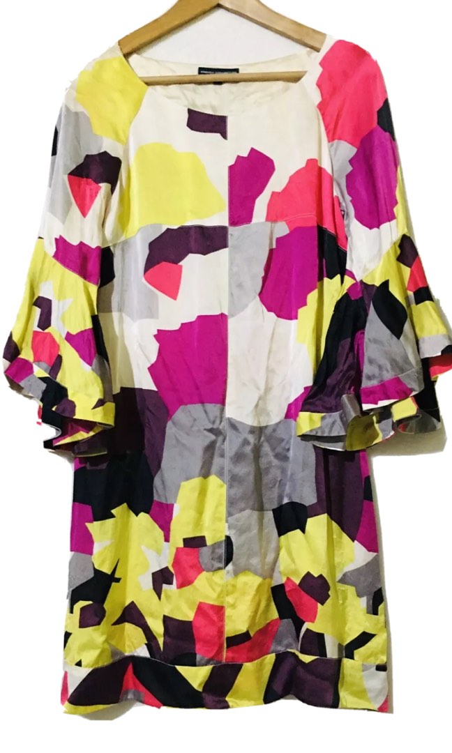 FRENCH Connection printed silk dress with flutter sleeves, Women's ...