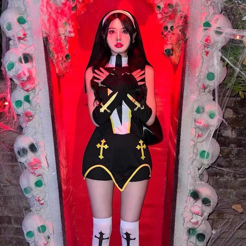 Halloween Costume Nun Cosplay, Women's Fashion, Dresses & Sets, Sets or ...
