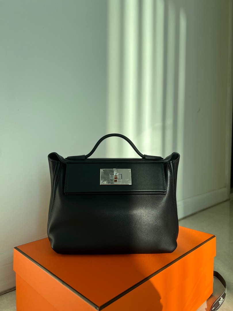 全新Hermes Mini 2424 金剛色 黑銀扣 Noir, 名牌, 手袋及銀包 - Carousell