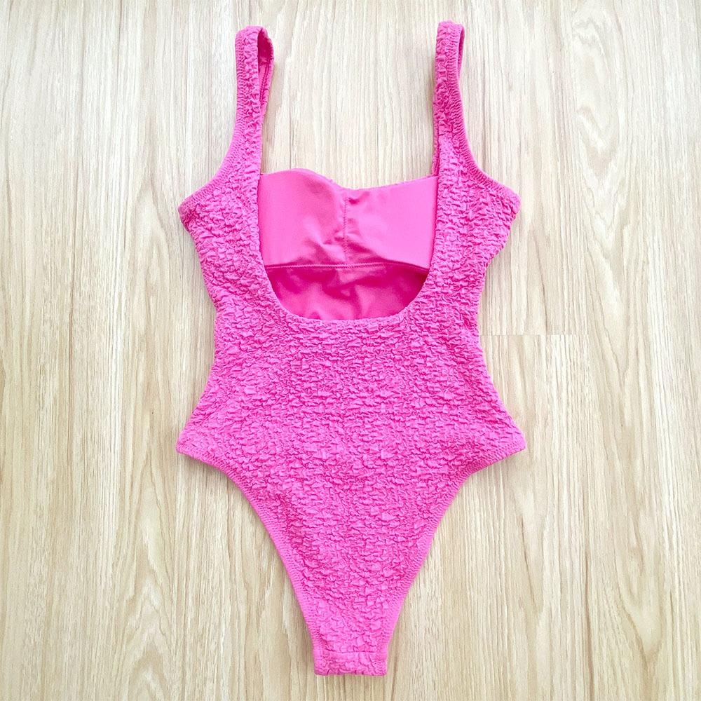 MANGO Barbie Pink Textured High Leg One Low Back One Piece Swimsuit XS ...