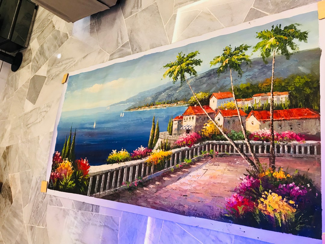 Mediterranean Art Drawing Oil Painting by hand original, Hobbies & Toys ...