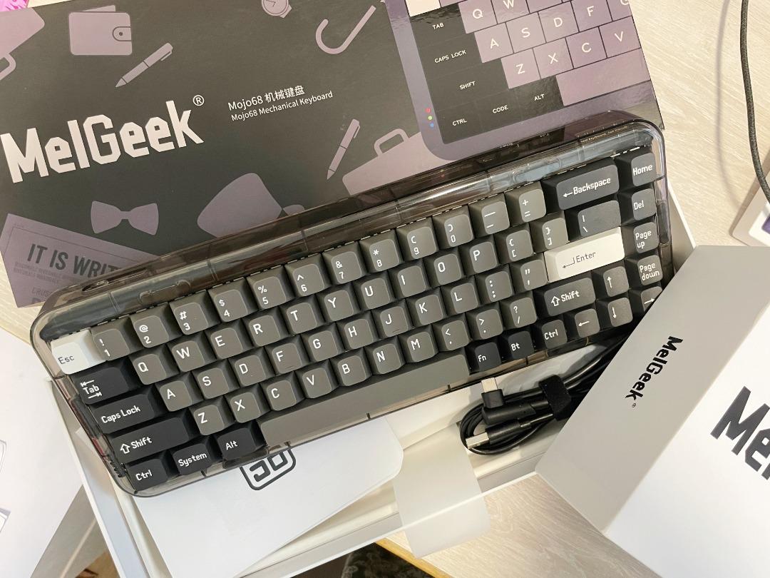 Melgeek Mojo68 Retro Mechanical Keyboard 透明Mojo 68復古三模客製化機械鍵盤RGB燈效, 電腦 ...