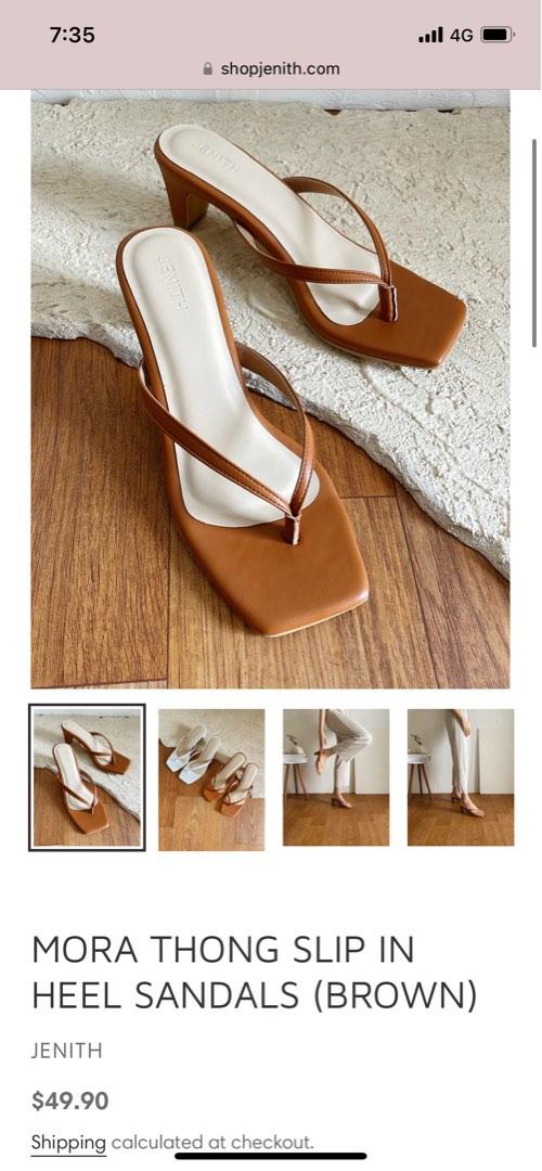 Mora Thong Slip In Heel Sandals in Brown, Women's Fashion, Footwear ...