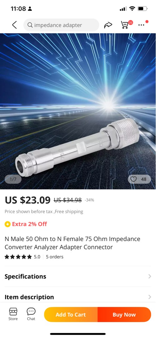 N Male 50 Ohm to N Female 75 Ohm Impedance Converter Analyzer Adapter ...