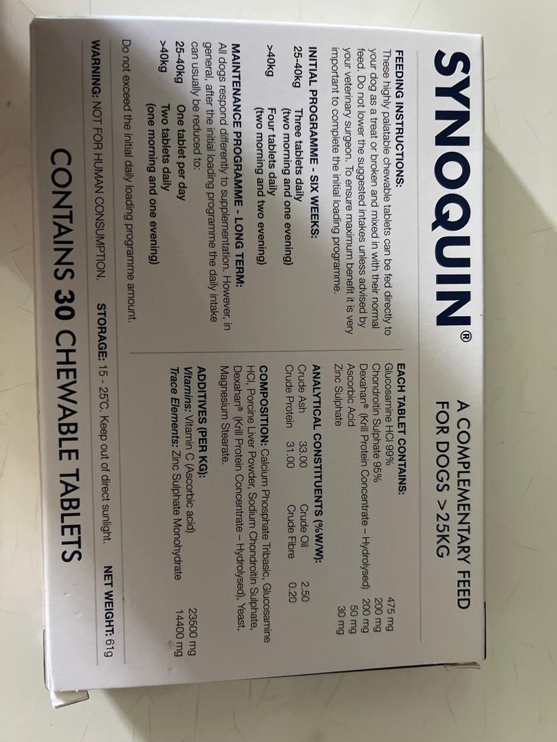 SYNOQUIN Large breed tablets Dogs >25KG 30Tablets, 寵物用品, 寵物家品及其他 ...