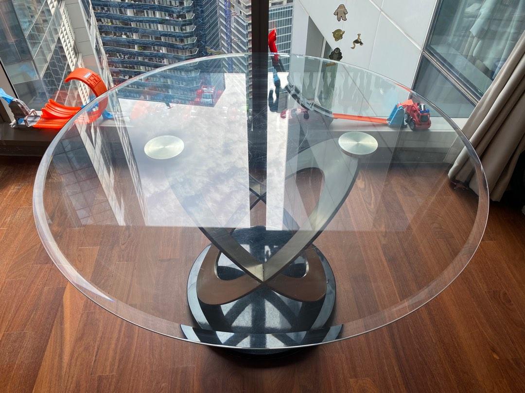 Tempered Glass Dining Table With Art Stainless Steel Base Furniture And Home Living Furniture