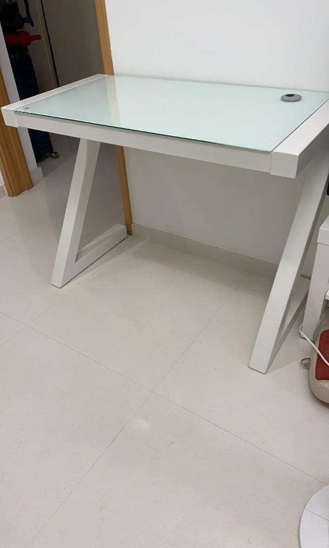 Temperred glass study table, Furniture & Home Living, Furniture, Tables ...