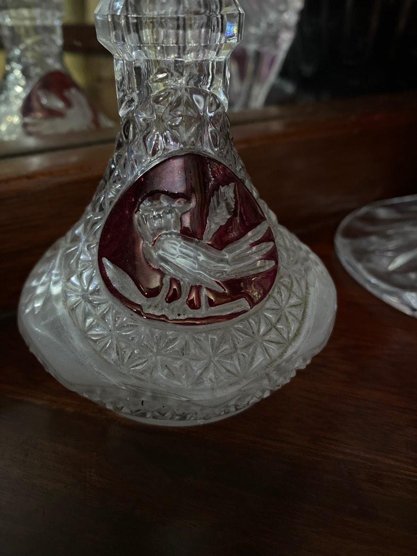 Vintage Hofbauer Byrdes German Lead Crystal Ruby Red Vases and Decanter ...