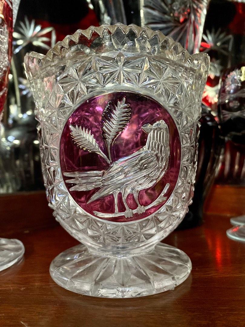 Vintage Hofbauer Byrdes German Lead Crystal Ruby Red Vases and Decanter ...