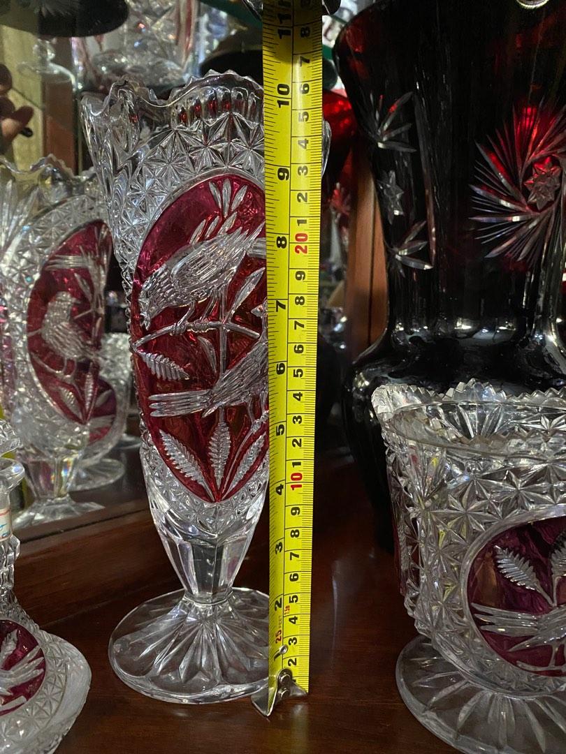 Vintage Hofbauer Byrdes German Lead Crystal Ruby Red Vases and Decanter ...