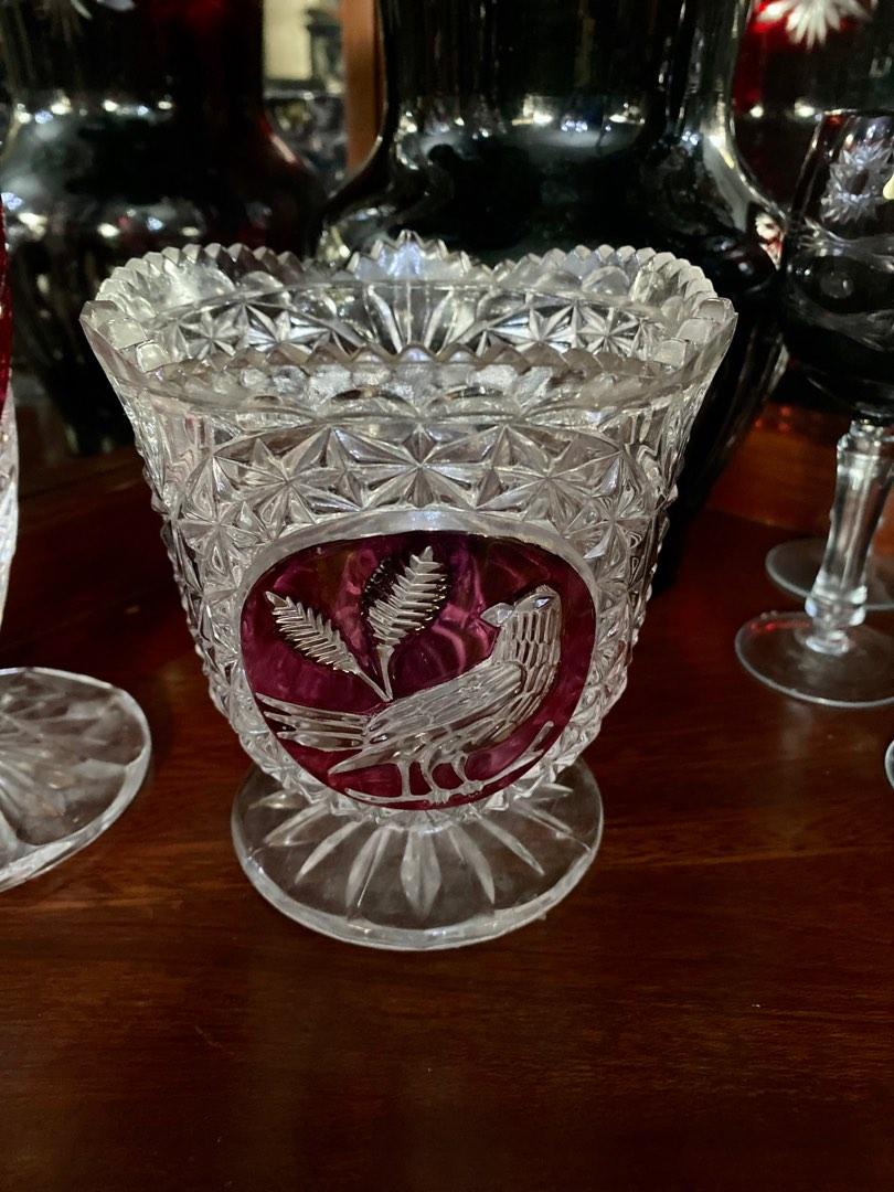 Vintage Hofbauer Byrdes German Lead Crystal Ruby Red Vases and Decanter ...
