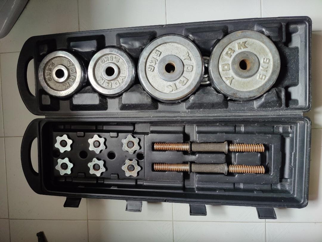 York Chrome 50 KG Dumbell / Barbell Set Kit, Sports Equipment, Exercise ...