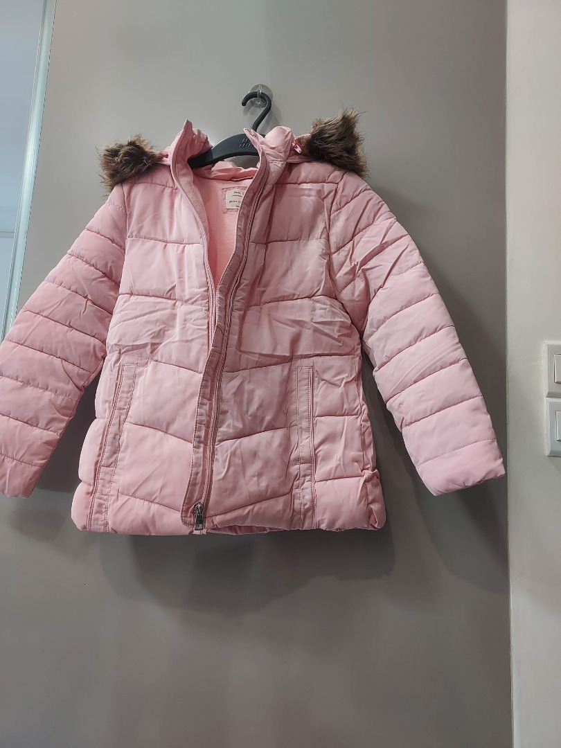 Zara girls pastel pink winter jacket, Babies & Kids, Babies & Kids ...