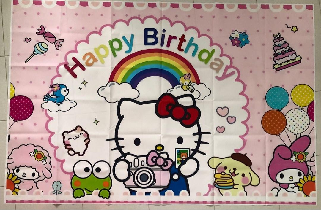 150x100cm Hello Kitty Backdrop Birthday Party Banner Sanrio Decorations ...