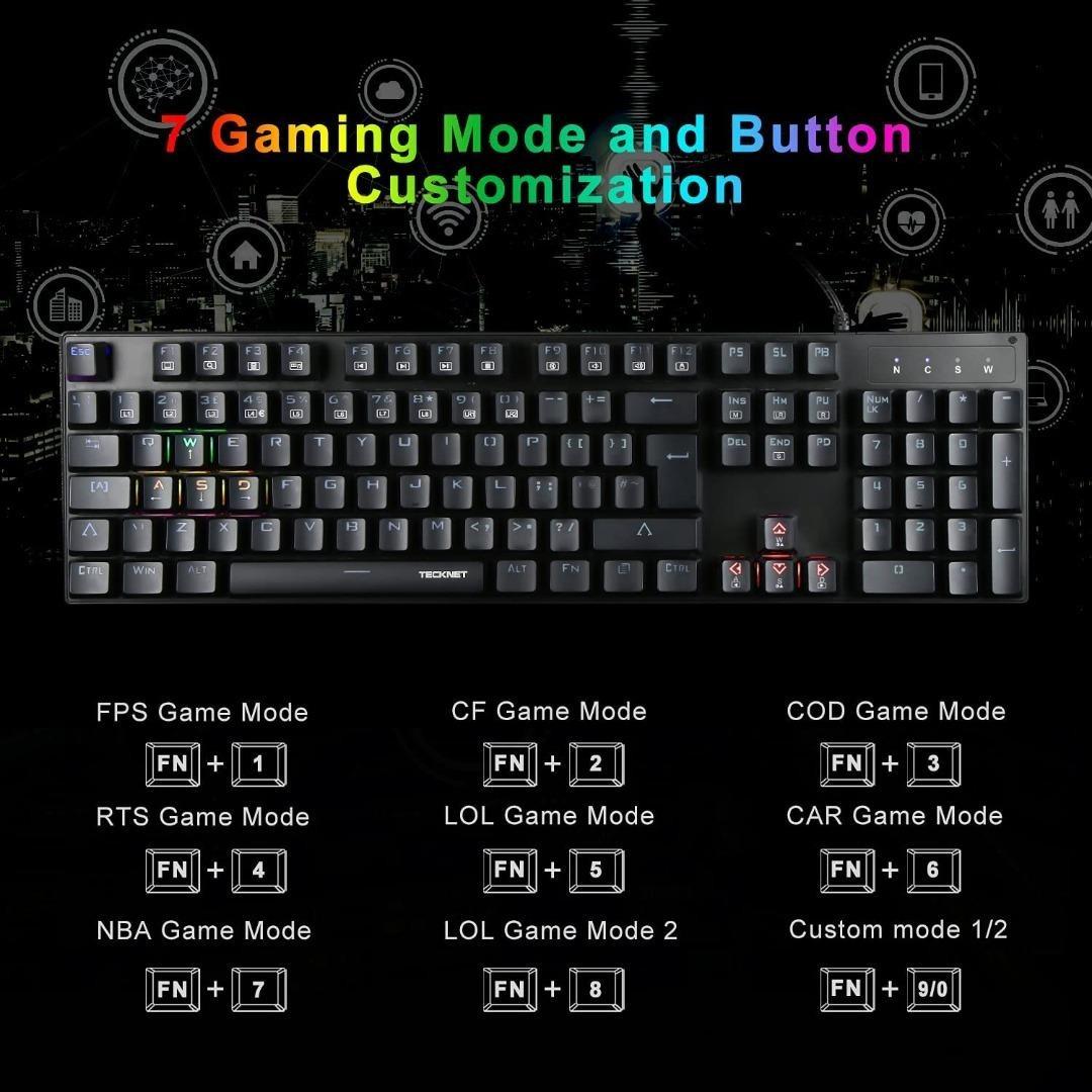 [2326] TECKNET Arctrix Mechanical Keyboard Black 105 Keys, Full Anti ...