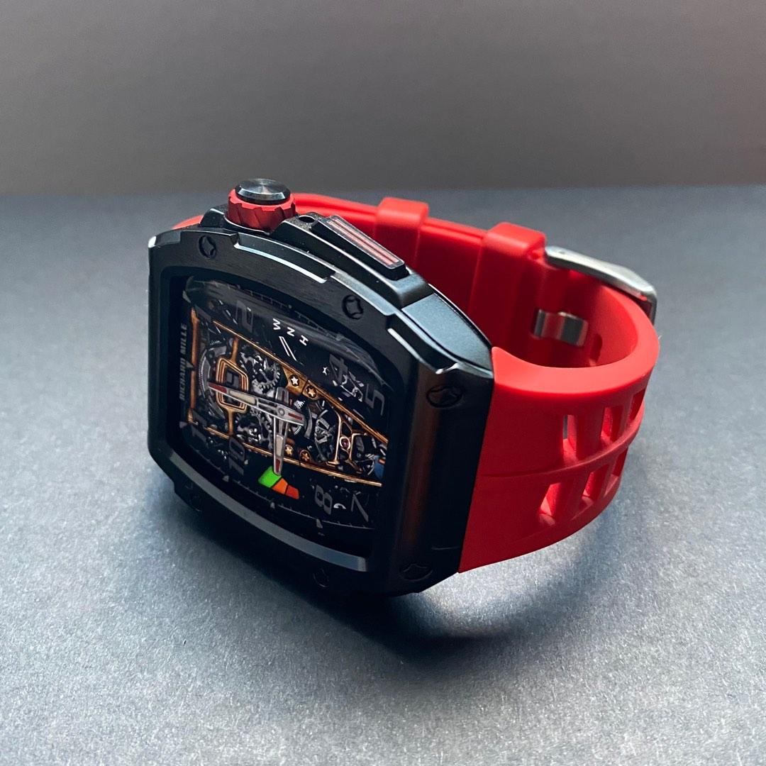 Apple Watch Series 7 8 RM Style Stainless Steel Sport Case with Red ...