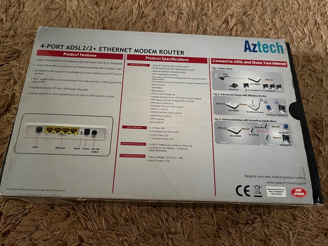 Aztech DSL1000ER modem Router, Computers & Tech, Parts & Accessories ...