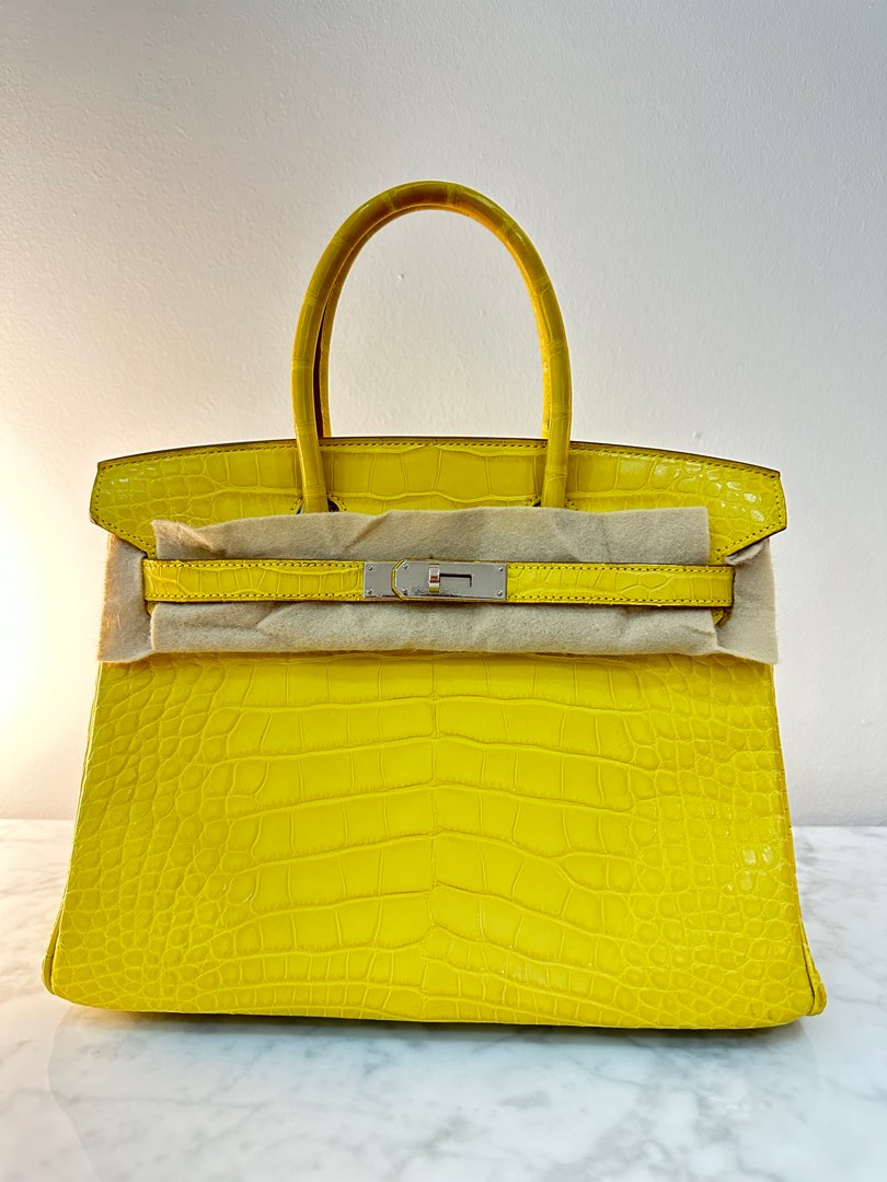 Birkin 30 Mimosa Matt Croc used 99% Alligator PHW stamp R, Luxury, Bags ...