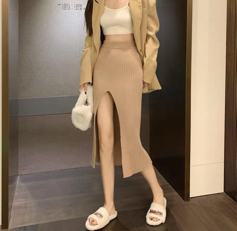 Bn Nude Knitted Tight Uzzlang Long Skirt Womens Fashion Bottoms Skirts On Carousell
