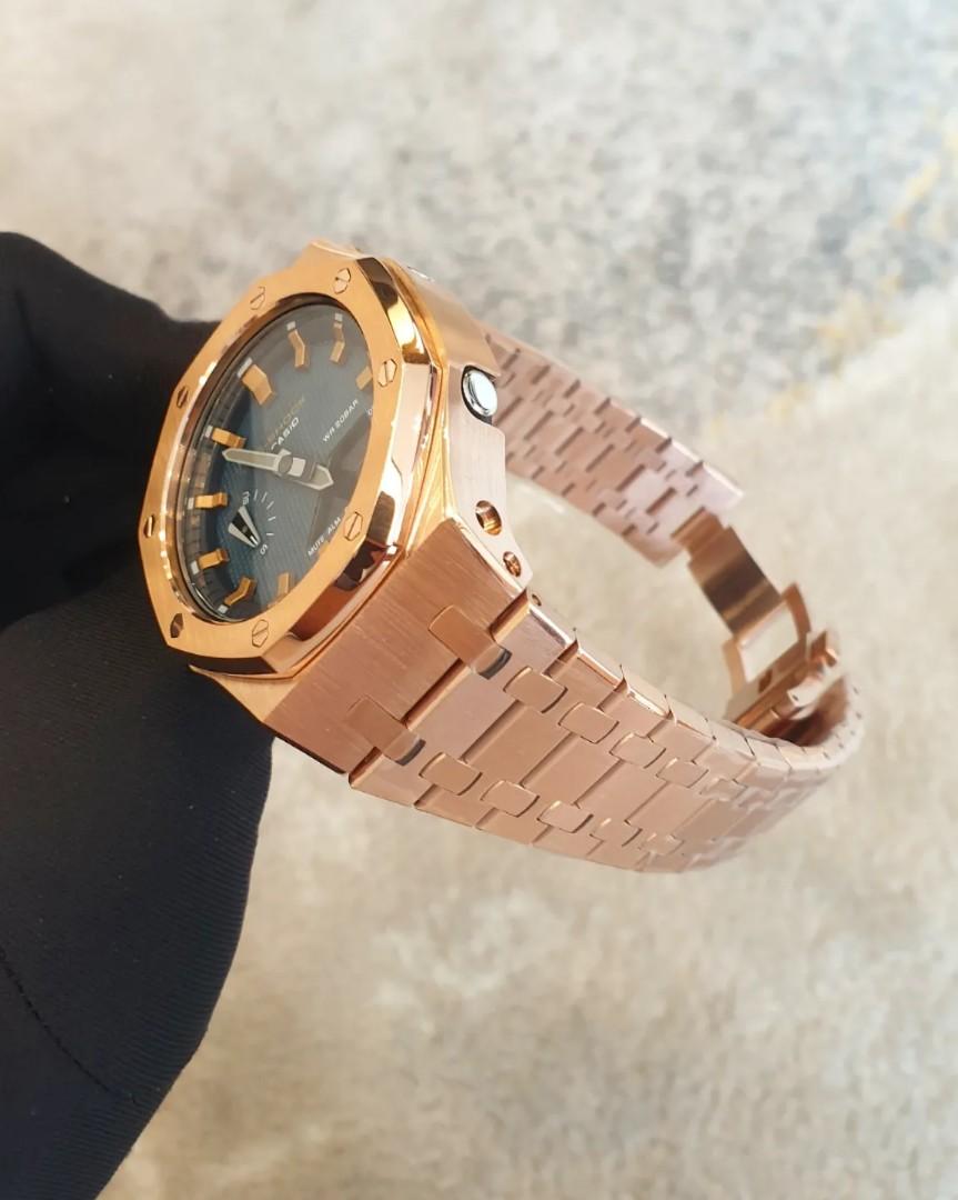 Casioak GA-2100 Blue Checker face with Rose Gold index in Rose Gold ...
