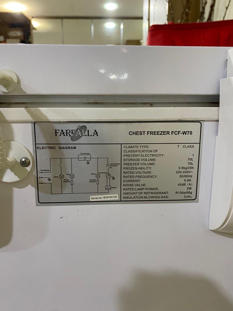 Farfalla Chest Freezer FCF-w70, TV & Home Appliances, Kitchen ...