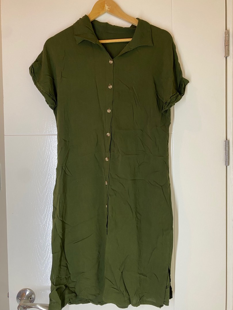 Green Button Down Dress, Women's Fashion, Dresses & Sets, Dresses on ...