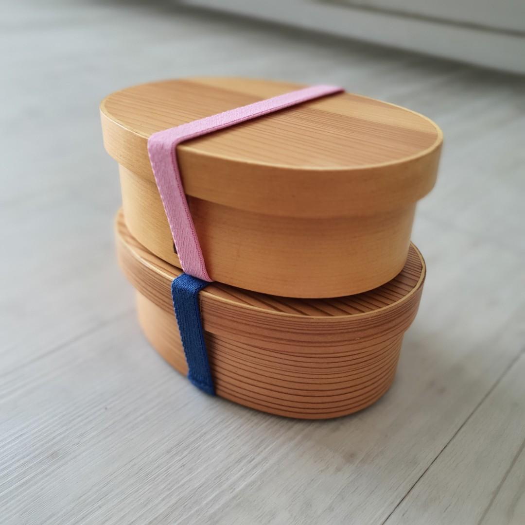Japan Natural Wood Bento Box / Lunch Box (1 set - blue strap ...