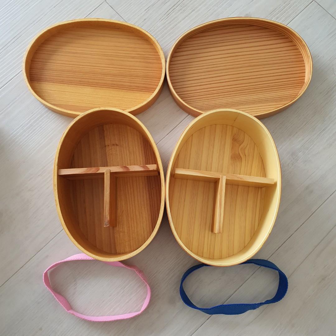 Japan Natural Wood Bento Box / Lunch Box (1 set - blue strap ...