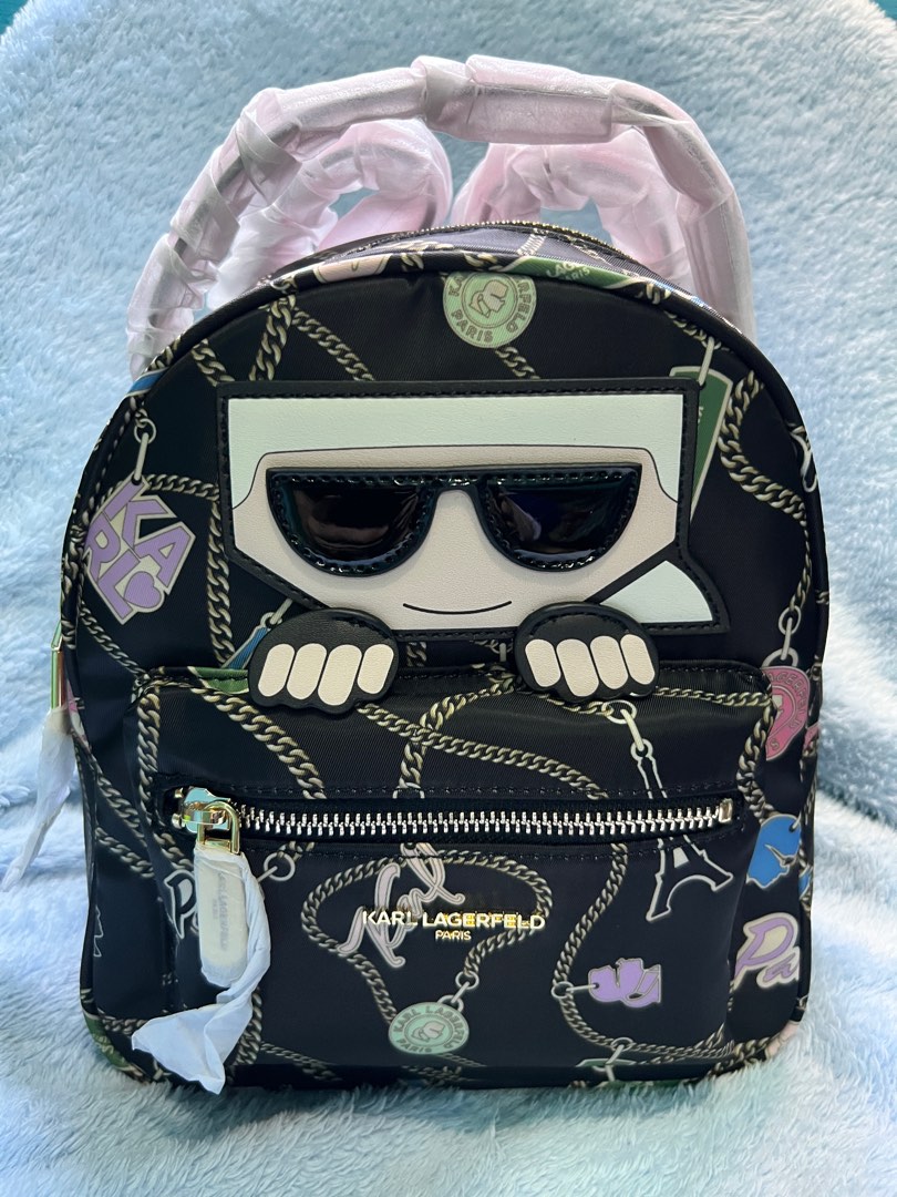 Karl LAGERFELD Mini Nylon Backpack Black With Pink Straps, Women's ...