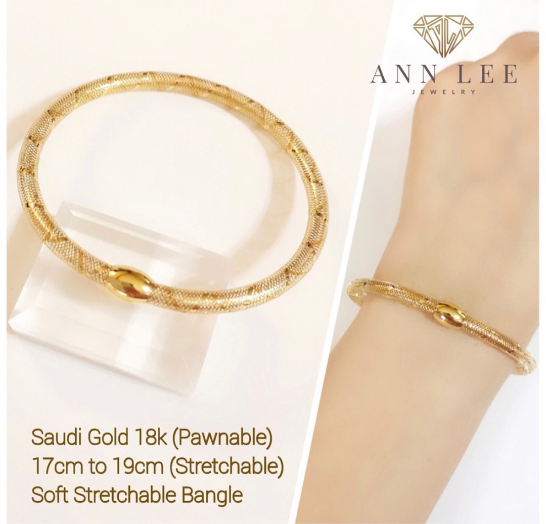 Legit Real Saudi Gold 18k Soft Stretch Bangle, Women's Fashion, Jewelry ...