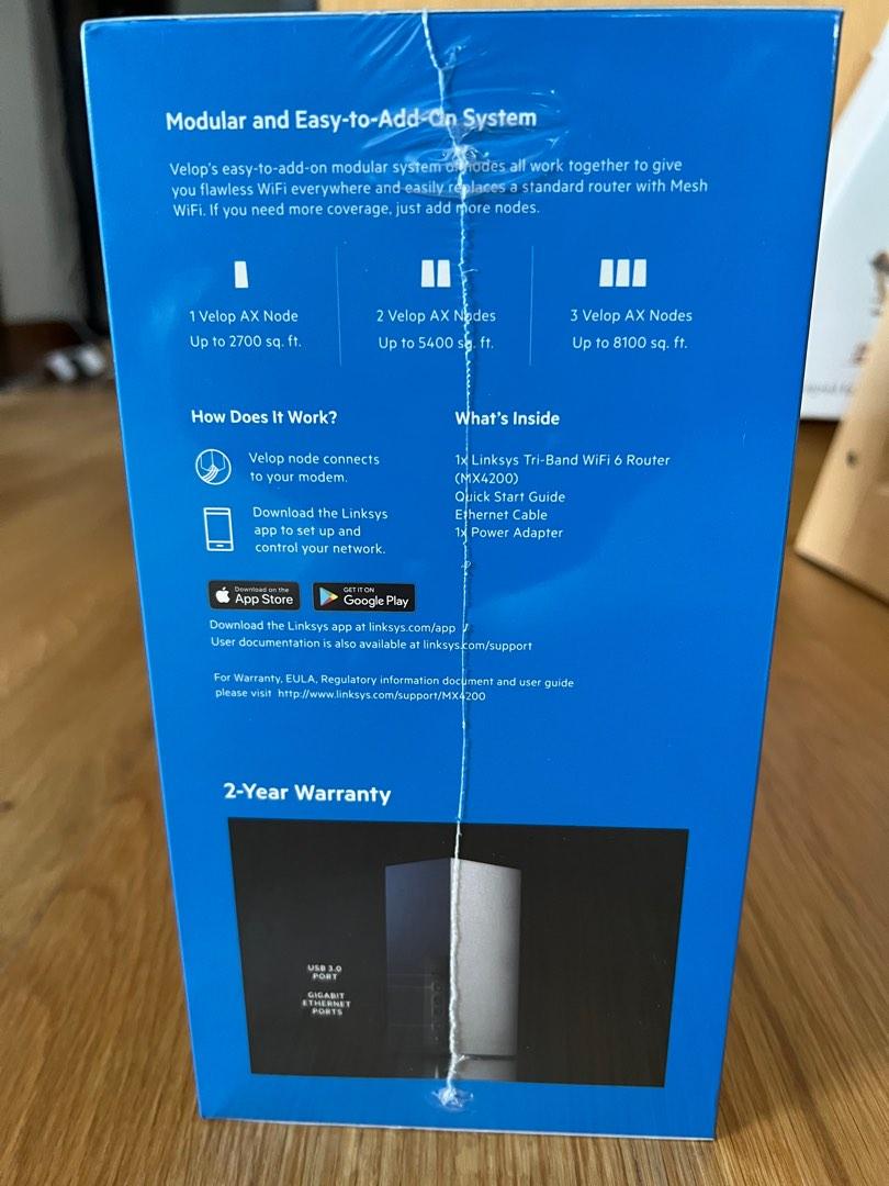 Linksys Velop 6 Mx4200 Tri Band Ax4200 Mesh Wifi 6 Router Mx4200 Computers And Tech Parts