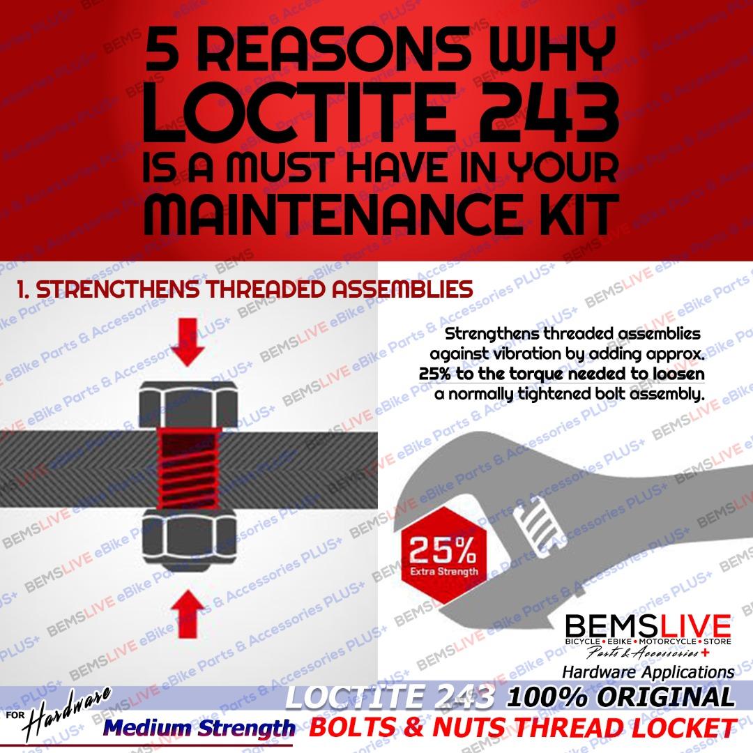 LOCTITE 243 The Original Thread Locking Adhesive 50ml Bolt & Nut Thread ...