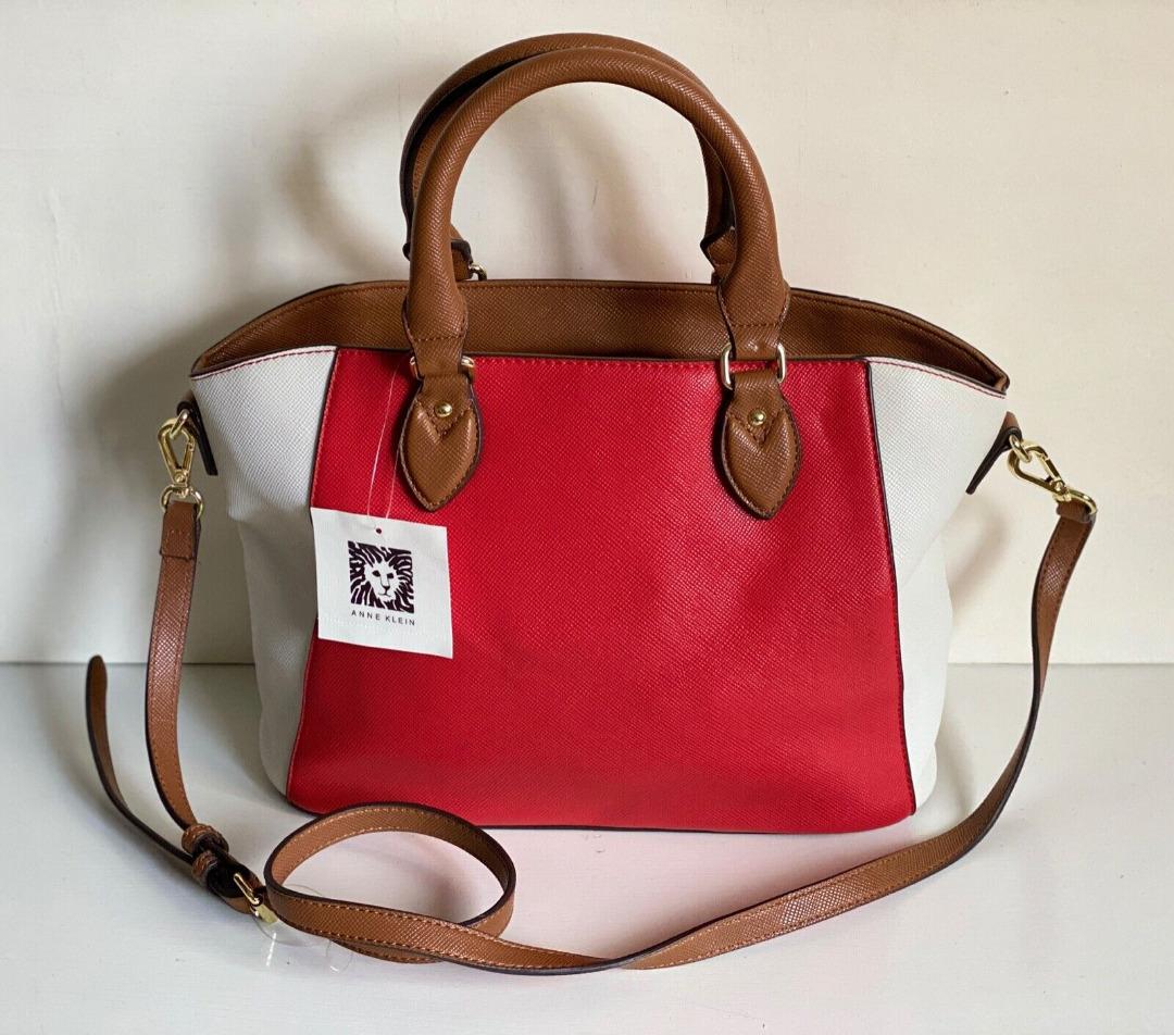 NEW! ANNE KLEIN AK DOME ACROSSTOWN WHITE RED CONVERTIBLE SATCHEL ...