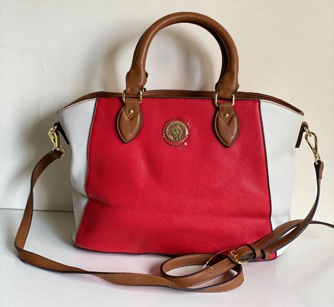NEW! ANNE KLEIN AK DOME ACROSSTOWN WHITE RED CONVERTIBLE SATCHEL ...
