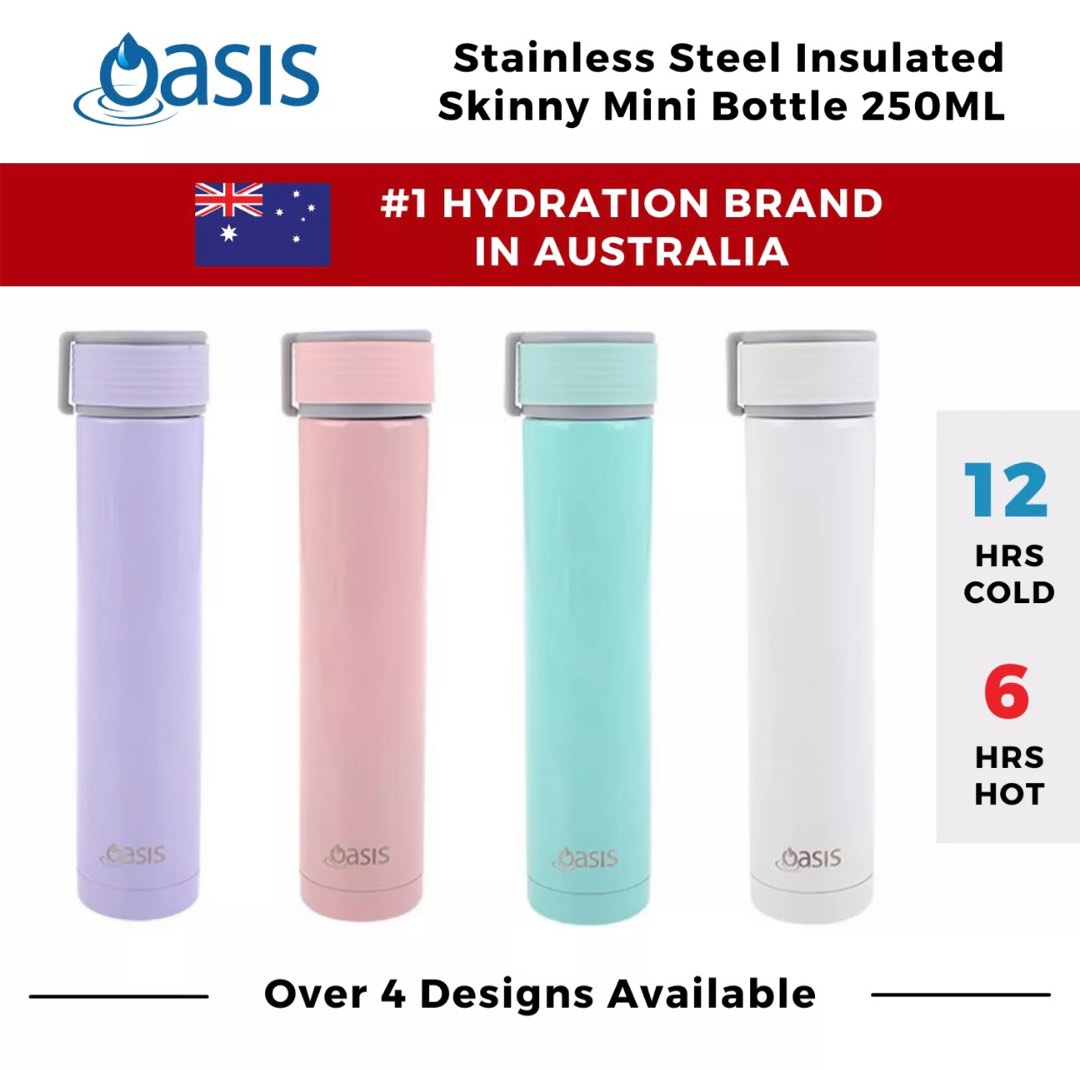 Oasis Skinny Mini Insulated Water Bottle 250ML – Pink & White, Furniture & Home Living ...