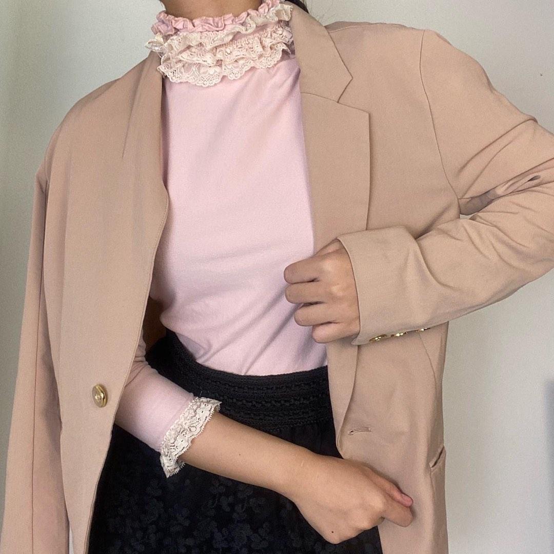 pink blazer and coquette pink turtleneck, Women's Fashion, Coats ...