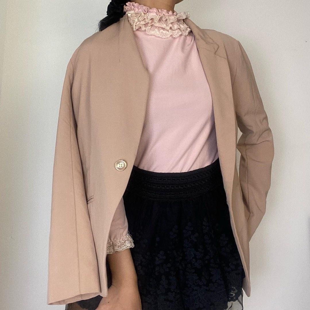 pink blazer and coquette pink turtleneck, Women's Fashion, Coats ...