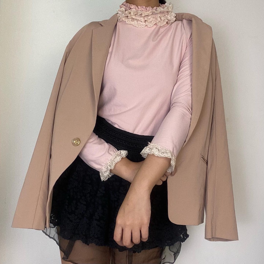 pink blazer and coquette pink turtleneck, Women's Fashion, Coats ...