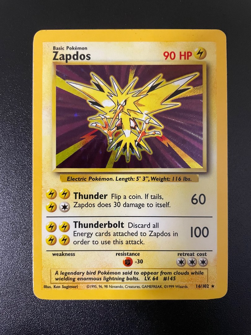 Pokemon TCG vintage Zapdos - 16/102 - Holo Unlimited Base Set Unlimited ...