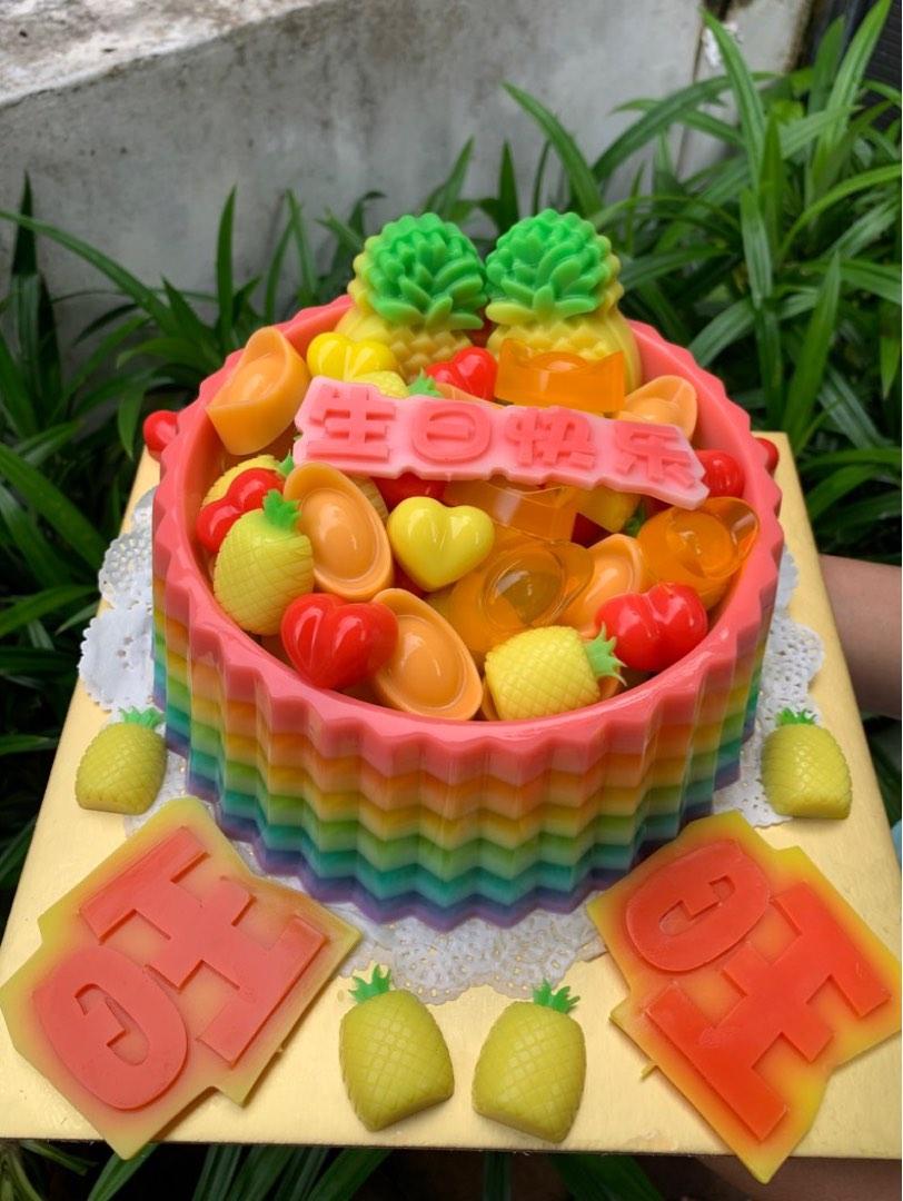 Rainbow agar agar cake, Food & Drinks, Homemade Bakes on Carousell
