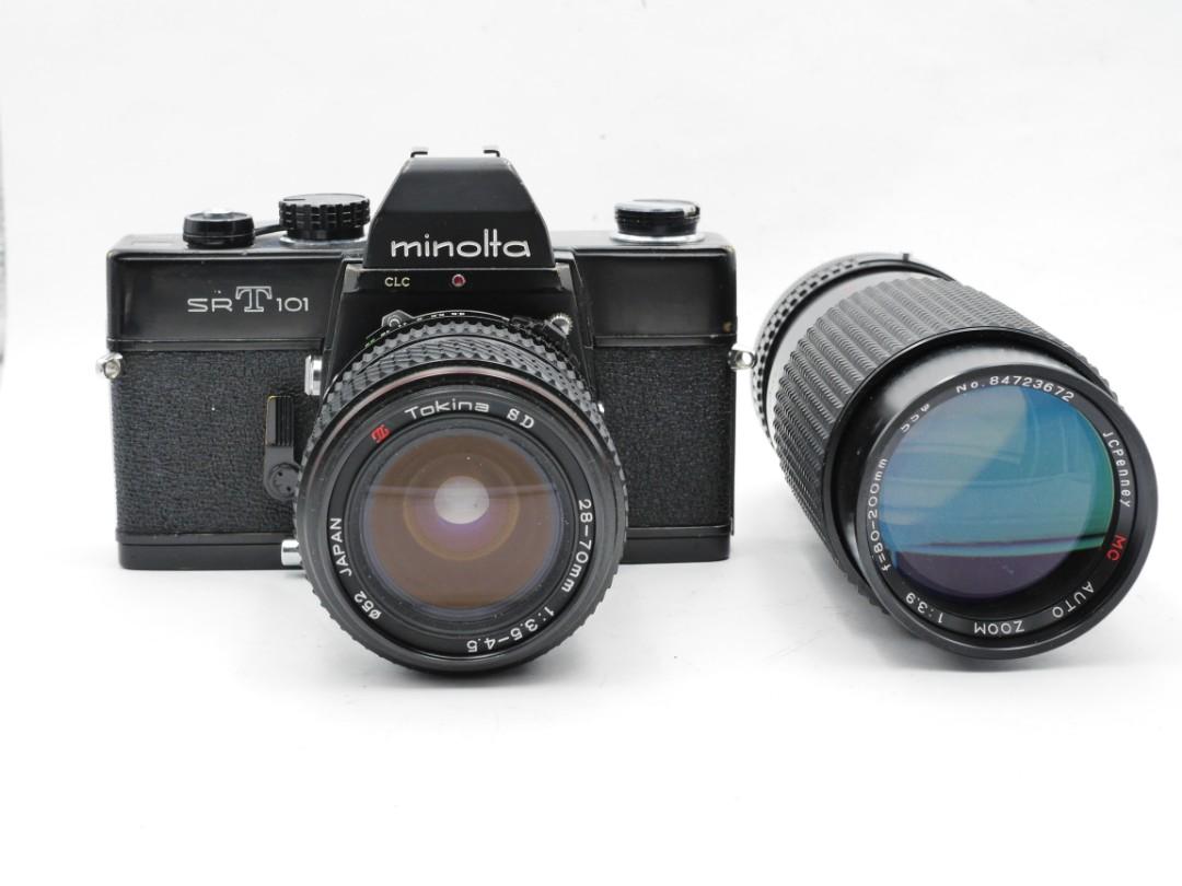 Rare Black Minolta SRT 101 Film SLR + 28-70mm + 80-200mm zoom lens ...
